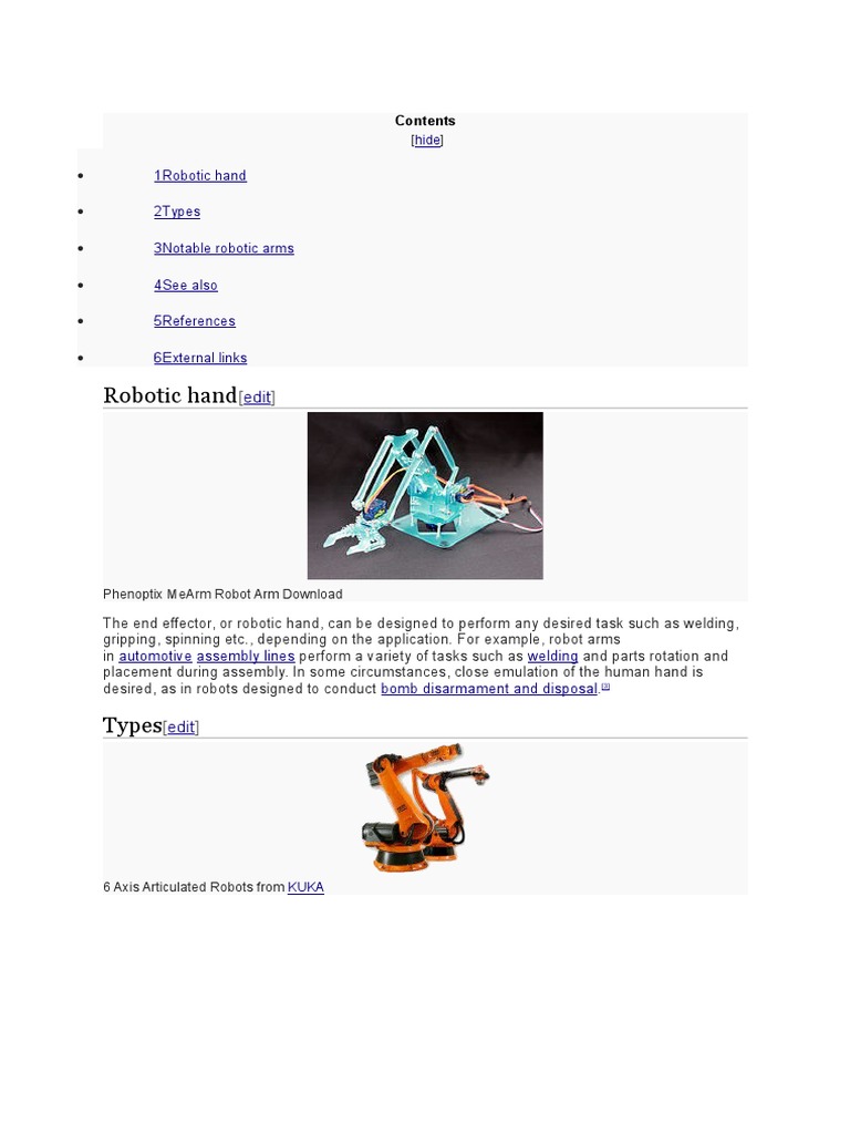 Robotic Hand: 1robotic Hand 2types 3notable Robotic Arms 4see Also ...