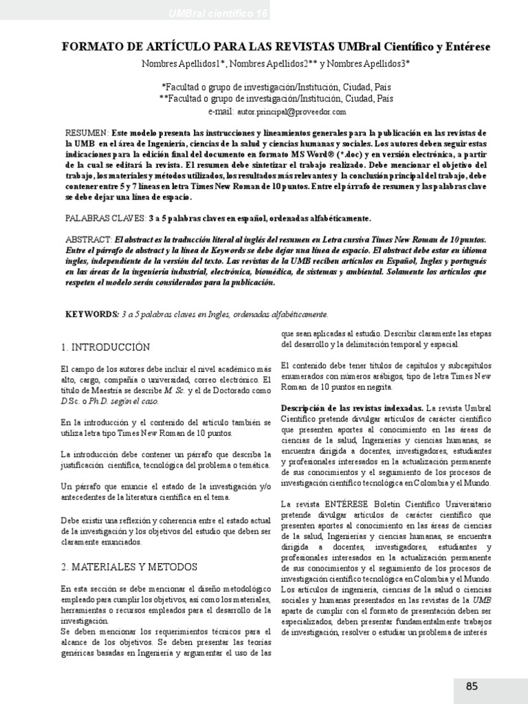 FORMATO DE ARTICULO PARA LAS REVISTA | Sumario abstracto) | Ciencia