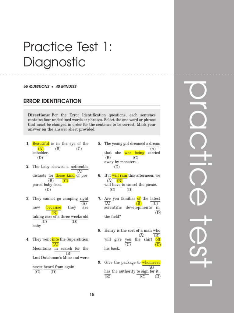 High School Grammar Diagnostic Test | PDF | Teaching Methods & Materials