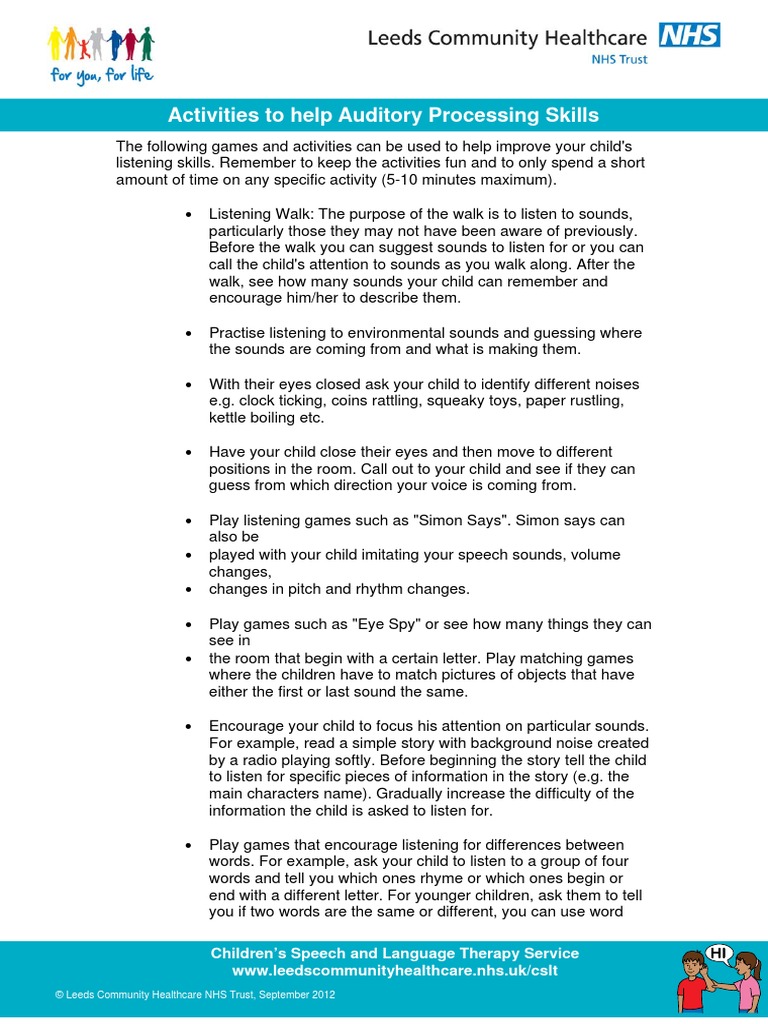 010 Activities To Help Auditory Processing Skills | PDF | Reading ...