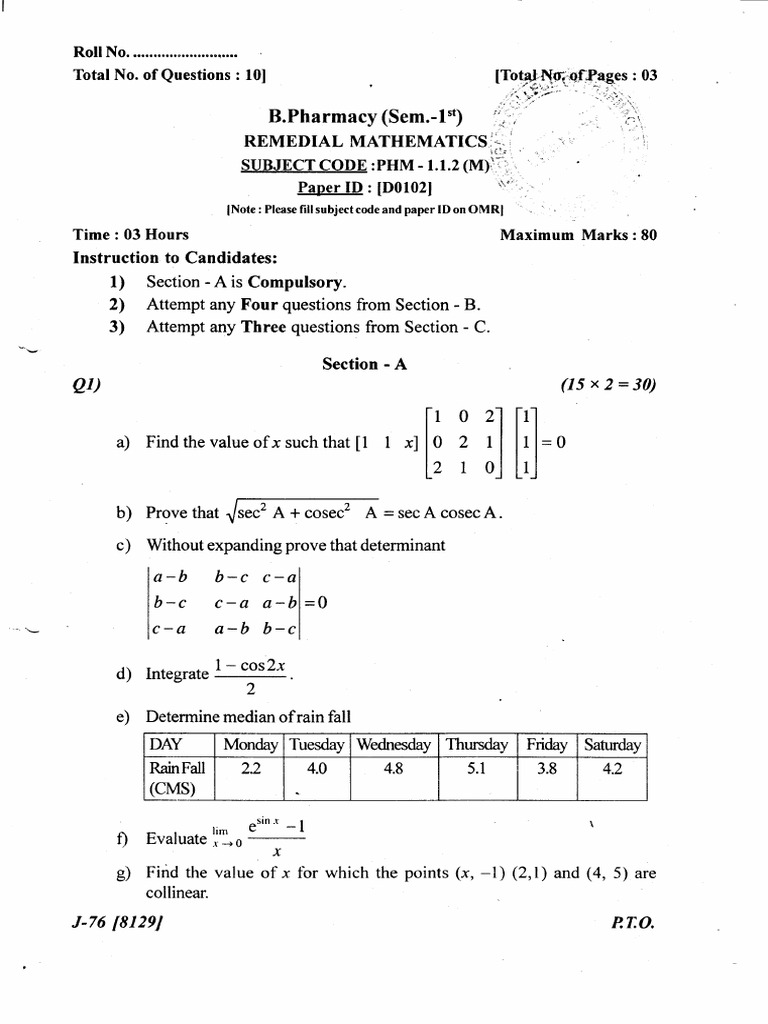 (Remedial Mathematics Sample Paper 1 | PDF | Computers