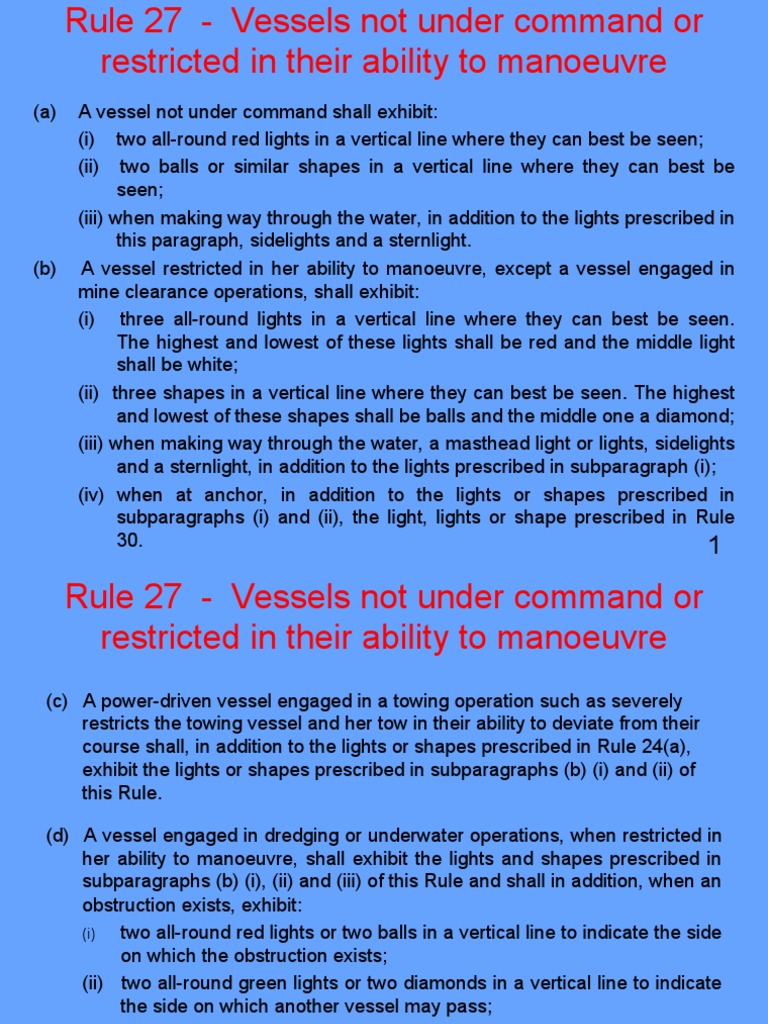 Rule 27 - Vessels NUC | PDF | Anchor | Underwater Diving