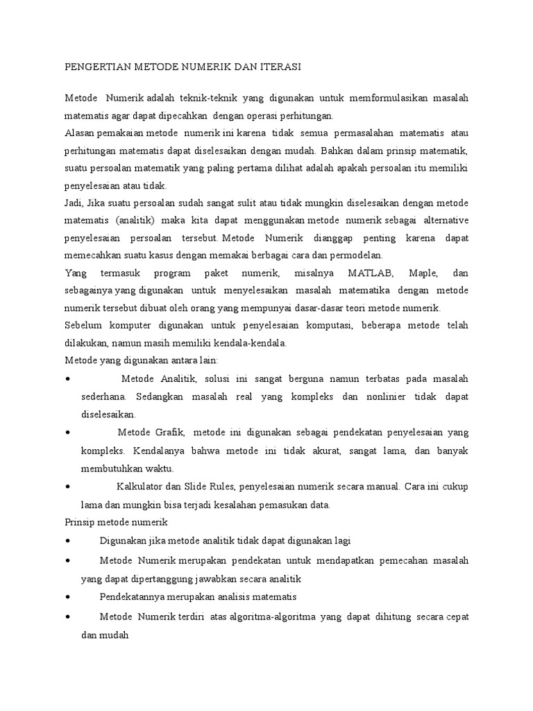 Pengertian Metode Numerik Dan Iterasi | PDF | Komputer