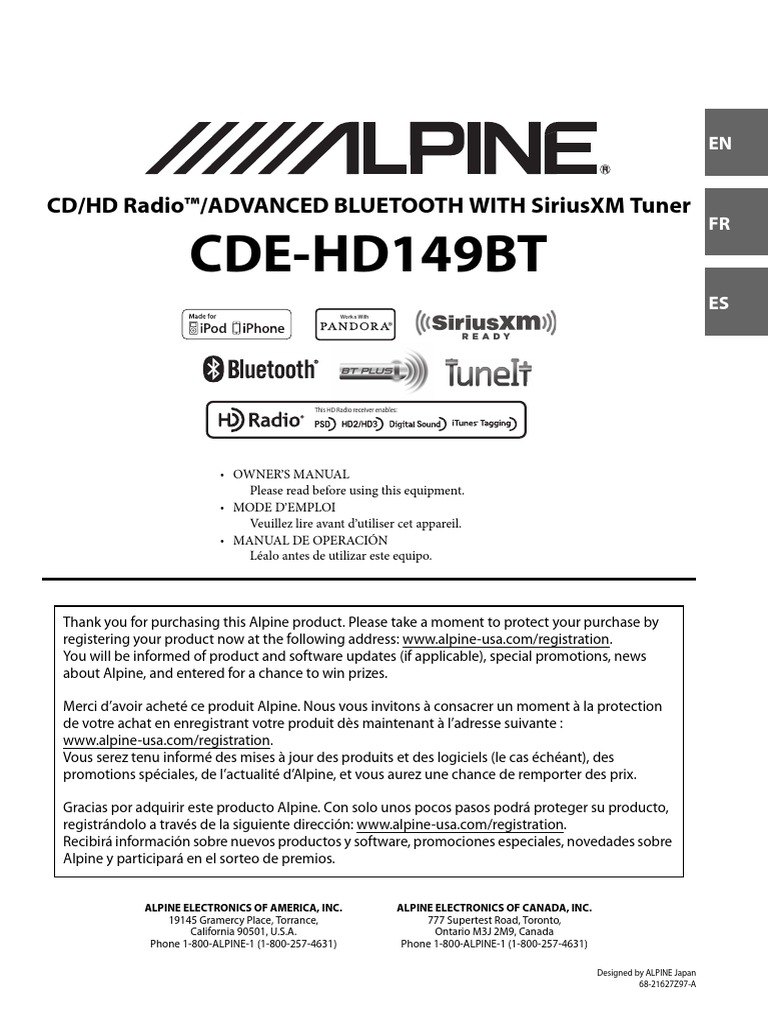 Alpine Cde-Hd149bt Español | PDF | Disco compacto | Yo telefono