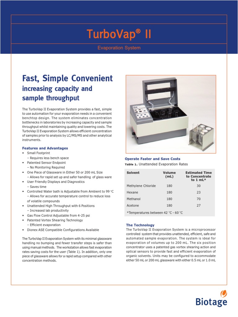 TurboVap II Brochure | PDF | Solvent | Chemistry