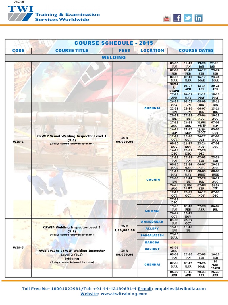 Course Schedule - 2015: Welding | PDF