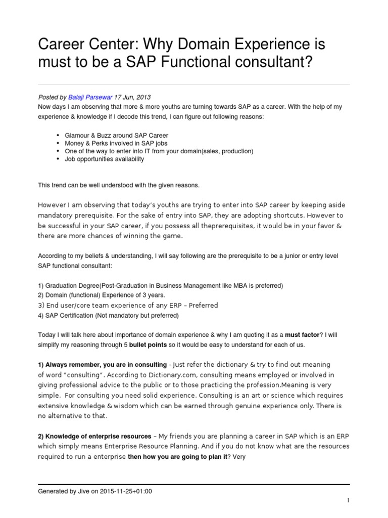 Why Domain Experience Is Must To Be A Sap Functional Consultant | PDF ...