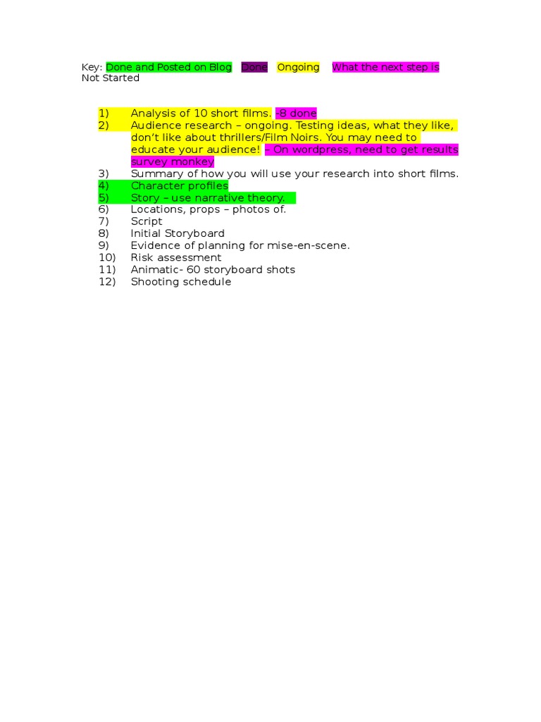 Short Film Project Planning Checklist | PDF | Computers | Technology ...