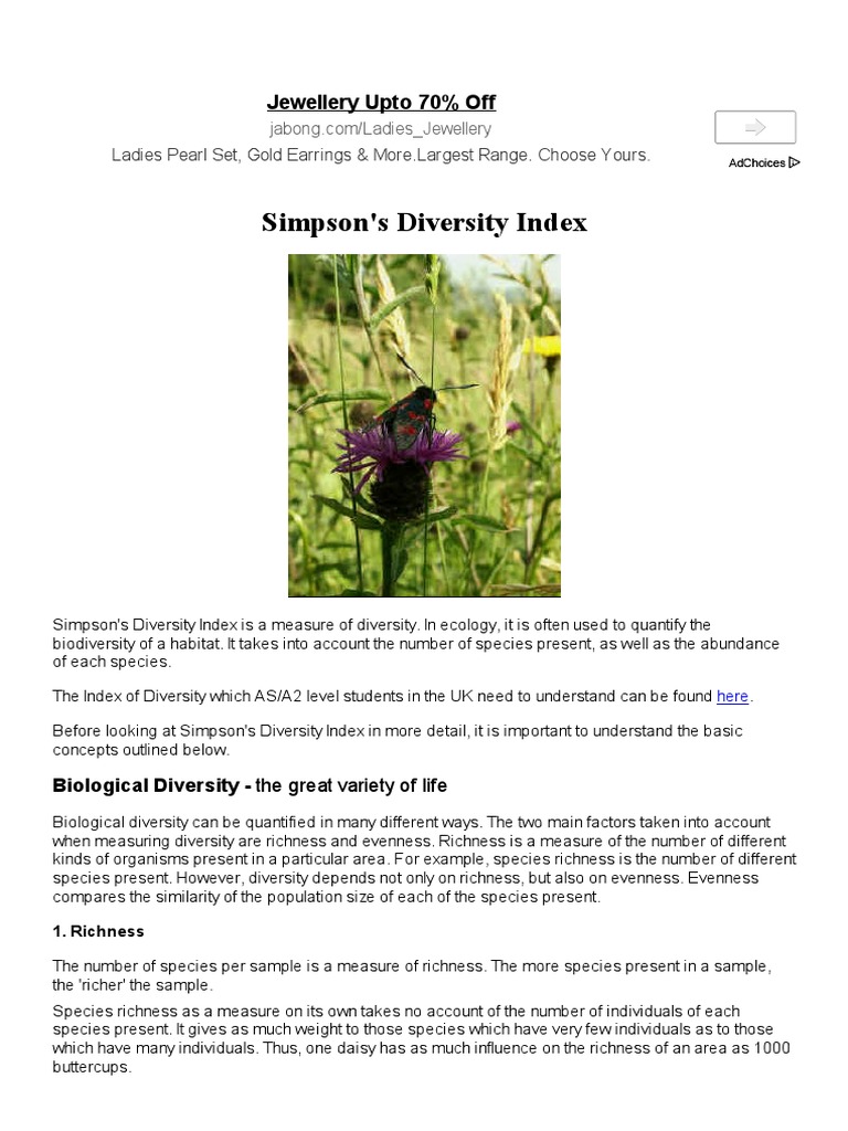Simpsons Diversity Index | Biodiversity | Biogeochemistry