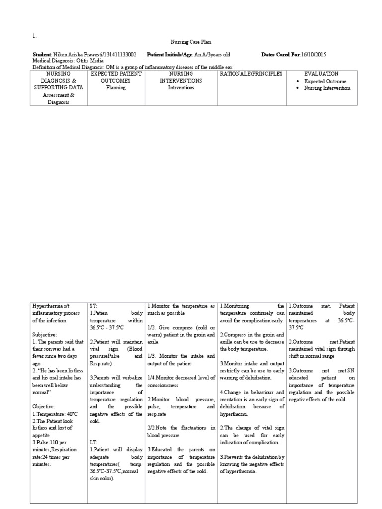 Nursing Care Plan Hipertermi | PDF | Hyperthermia | Medical Specialties