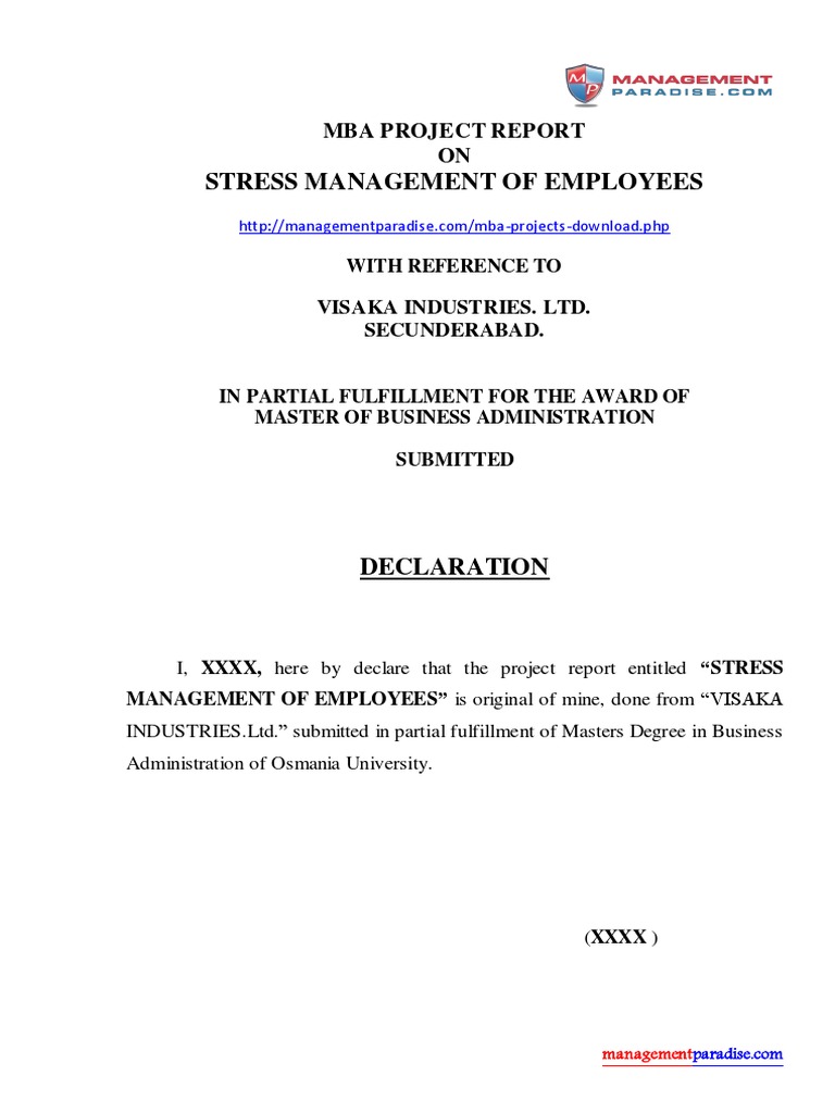 MBA Report on Employee Stress Management | PDF