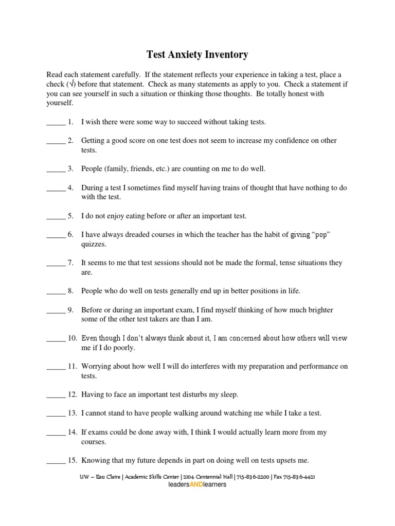 Test Anxiety Inventory | PDF | Test (Assessment) | Anxiety