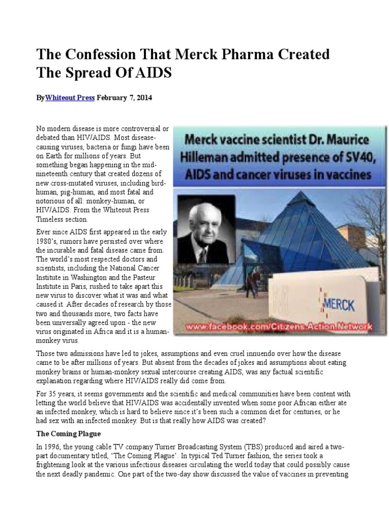 The Confession That Merck Pharma Created The Pread of AIDS | PDF | Hiv ...