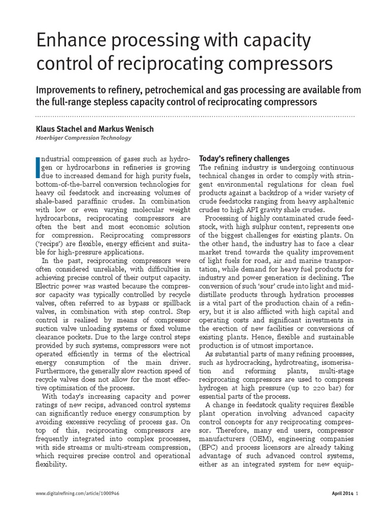 Reciprocating Compressor Capacity Control Methods | PDF