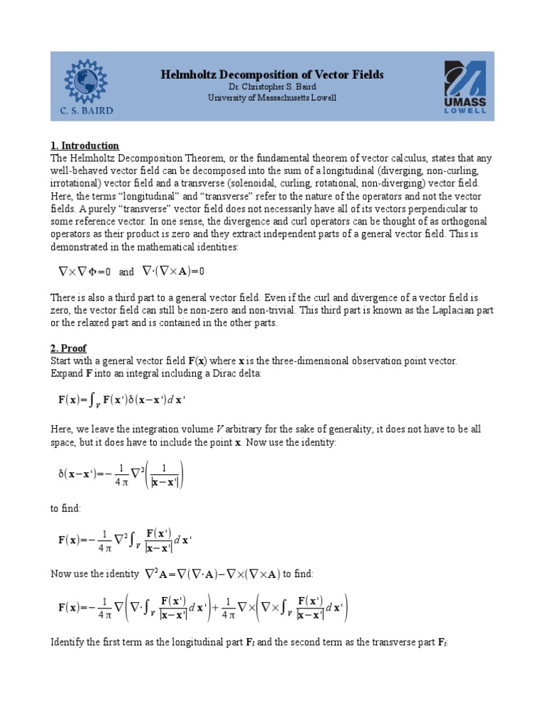 Helmholtz Decomposition of Vector Fields | PDF | Divergence ...