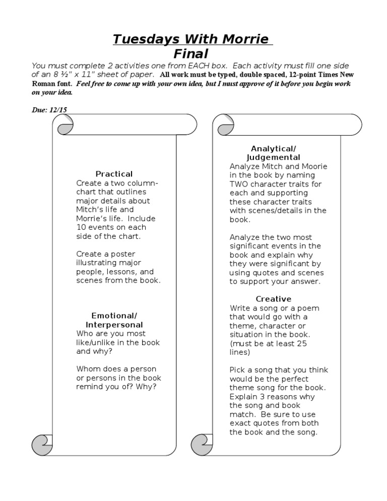 Final Test Activities for Morrie | PDF