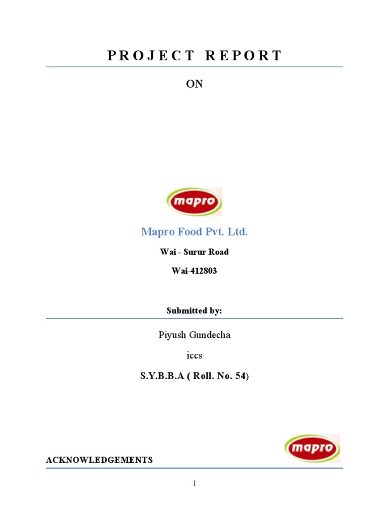 Project Report: Mapro Food Pvt. LTD | PDF | Business | Fruit Preserves