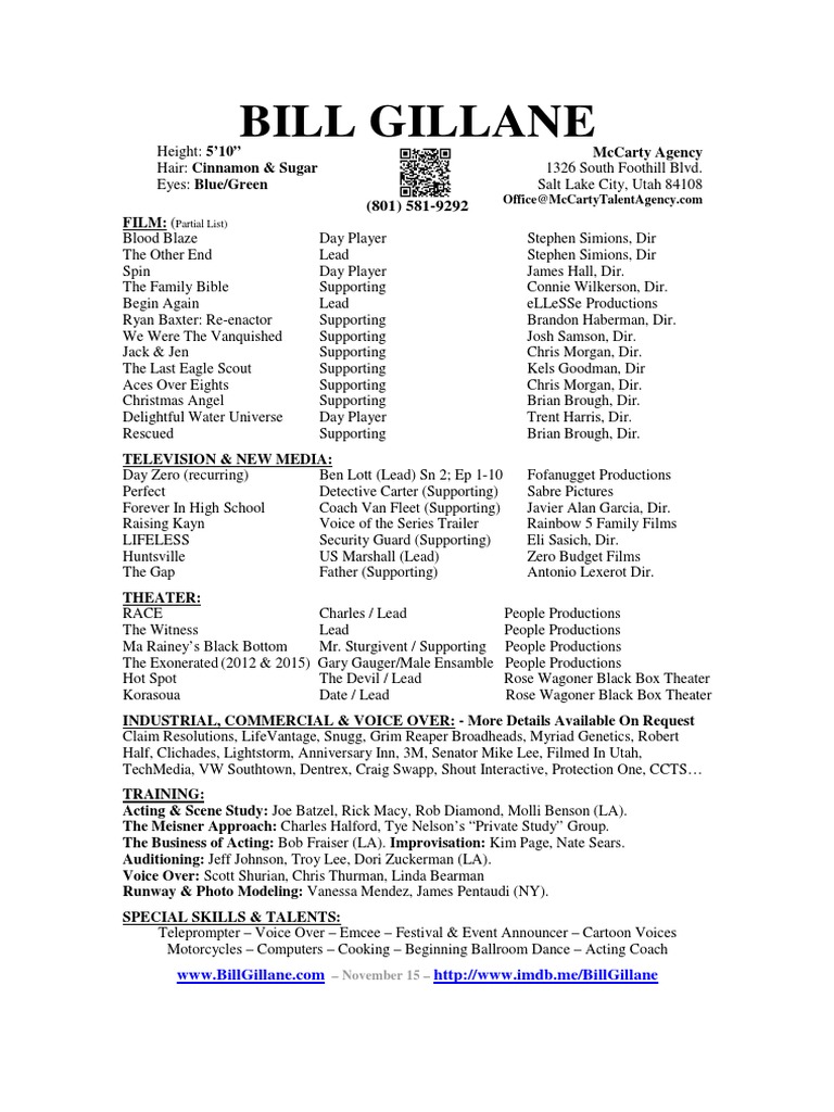 Bill Gillane: Acting Portfolio Overview | PDF