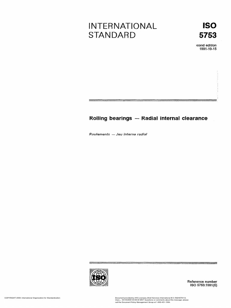 ISO 5753 Rolling Bearings | PDF | International Organization For ...