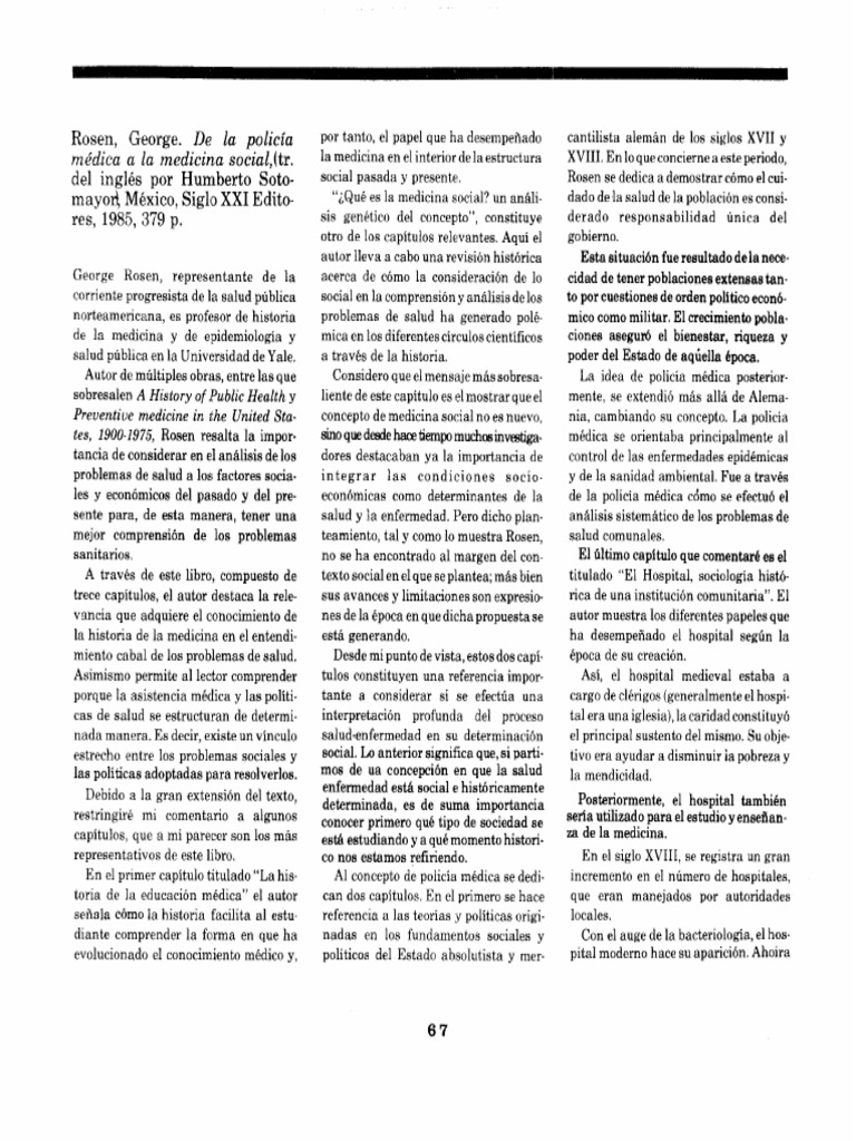 George Rosen de La Policia Medica A La Medicina Social | PDF | Hospital ...