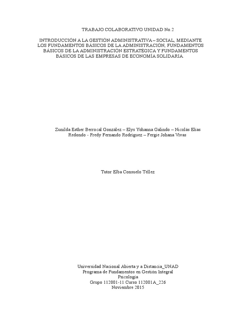 Unidad No.2 Trabajo Colaborativo 2 | PDF | Toma de decisiones | Cooperativa