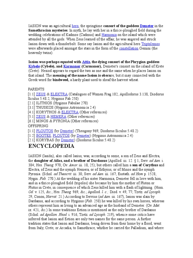 IASION Was An Agricultural Hero | PDF | Ancient Greek Religion | Polytheism