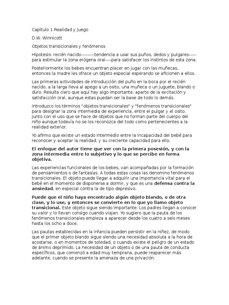 Capitulo 1 Realidad y Juego | PDF | Teoría de apego | Teoría