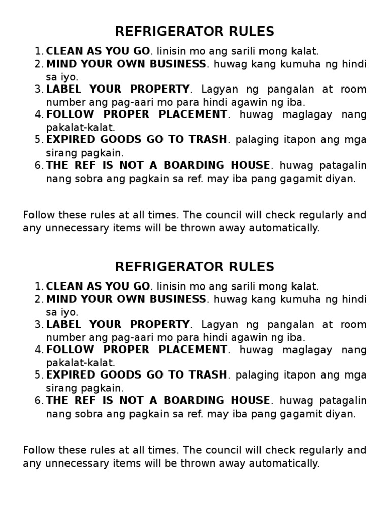 Refrigerator Rules | PDF