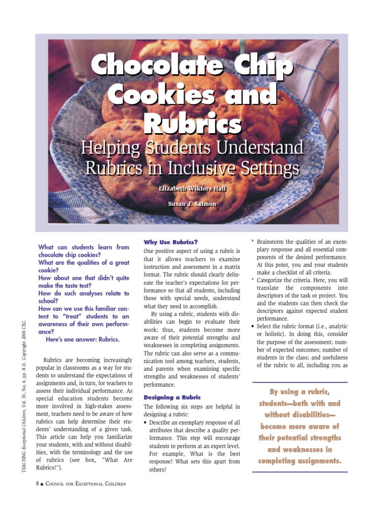 Chocolate Chip Cookies Rubric Making | PDF | Rubric (Academic ...