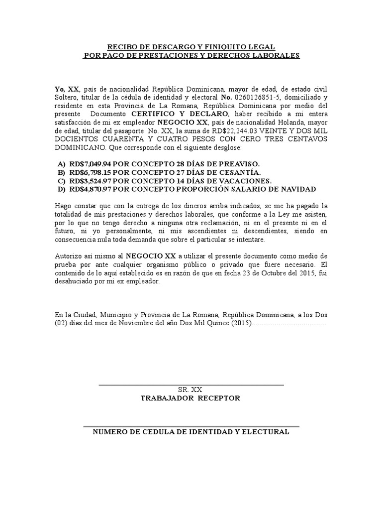 001 Recibo de Descargo y Finiquito Legal | PDF