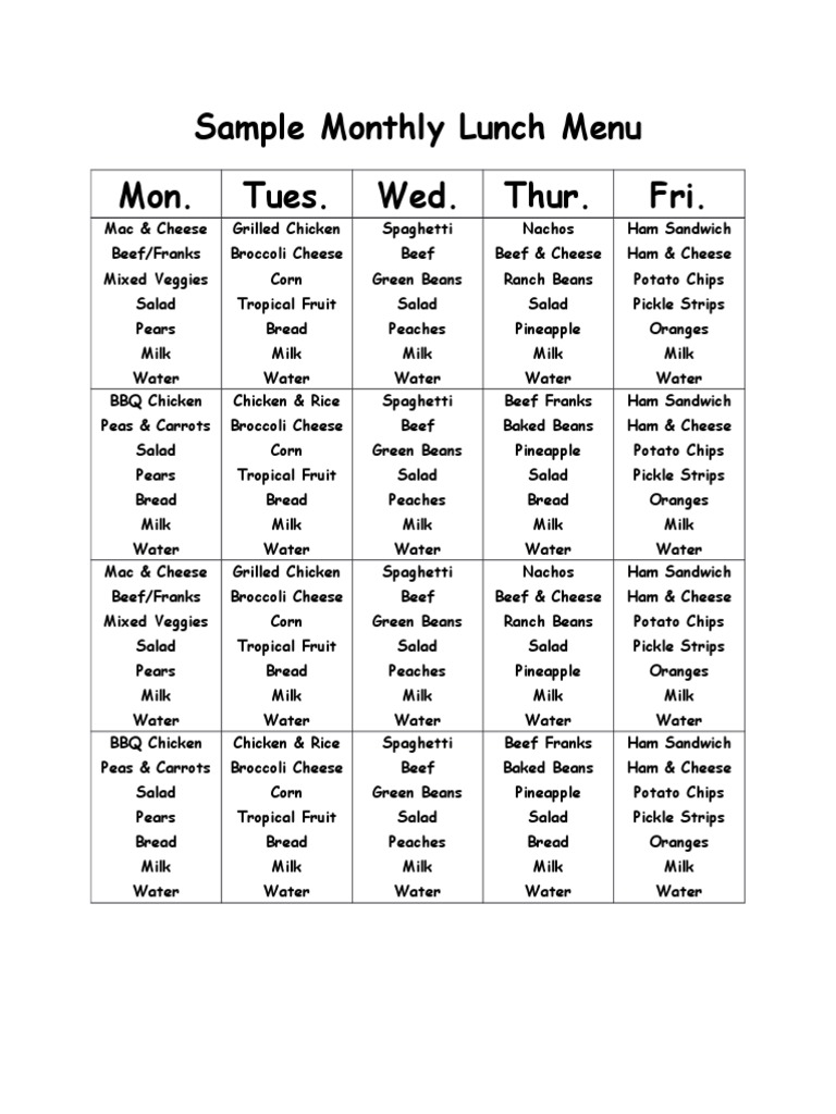 Monthly Lunch Menu Options | PDF | Cooking, Food & Wine | Technology ...