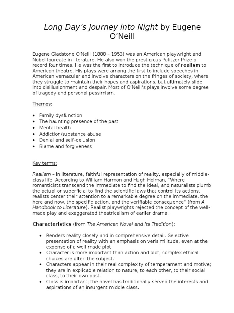 Long Day's Journey Into Night Intro | PDF | Eugene O'neill | Realism (Arts)