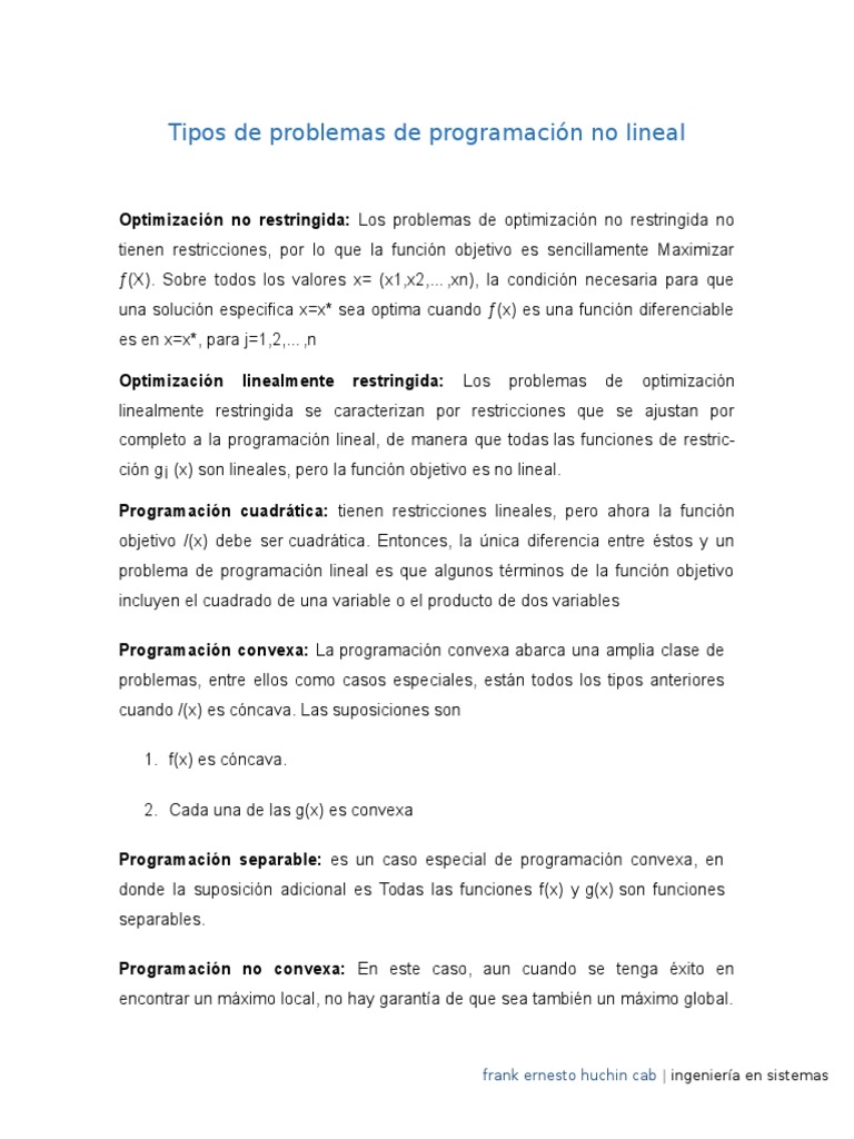 Tipos de problemas de programación no lineal | PDF | Programacion no ...