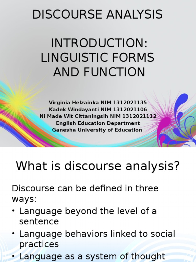 Discourse Analysis Linguistic Forms and Function | PDF | Interpersonal Relationships | Linguistics