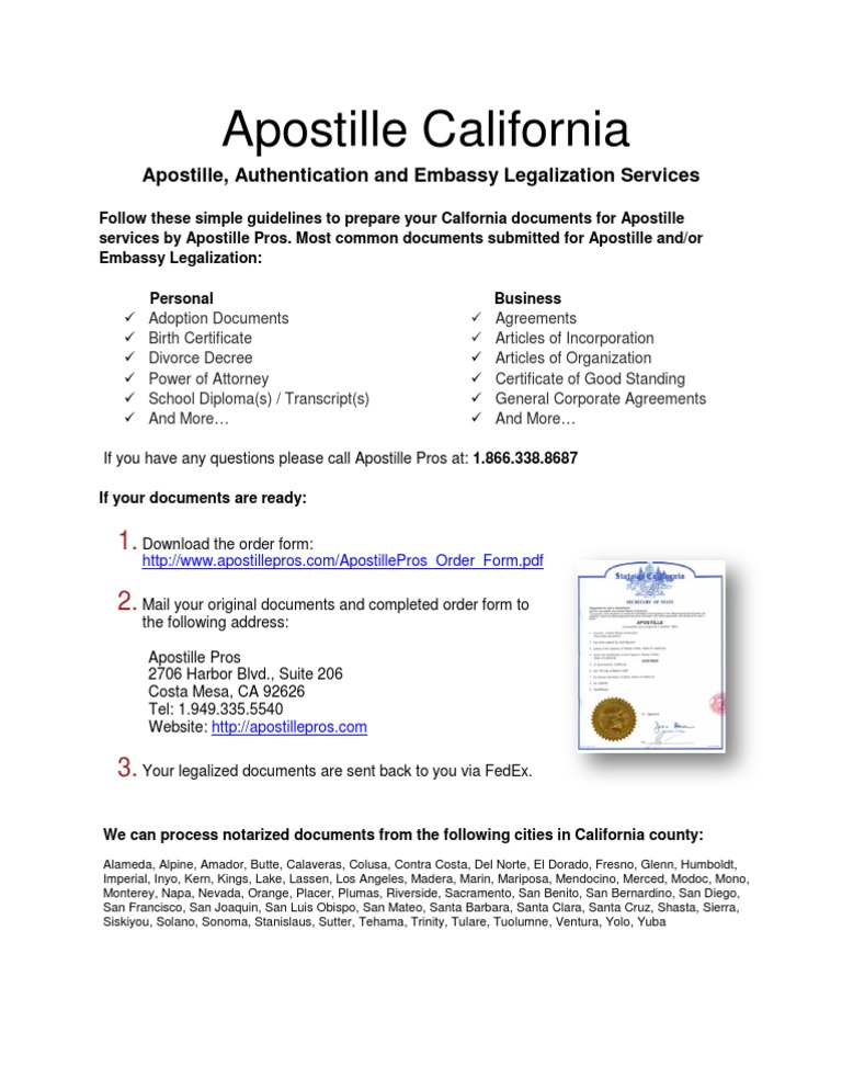 Apostille California - Apostille Information - California Apostille | PDF
