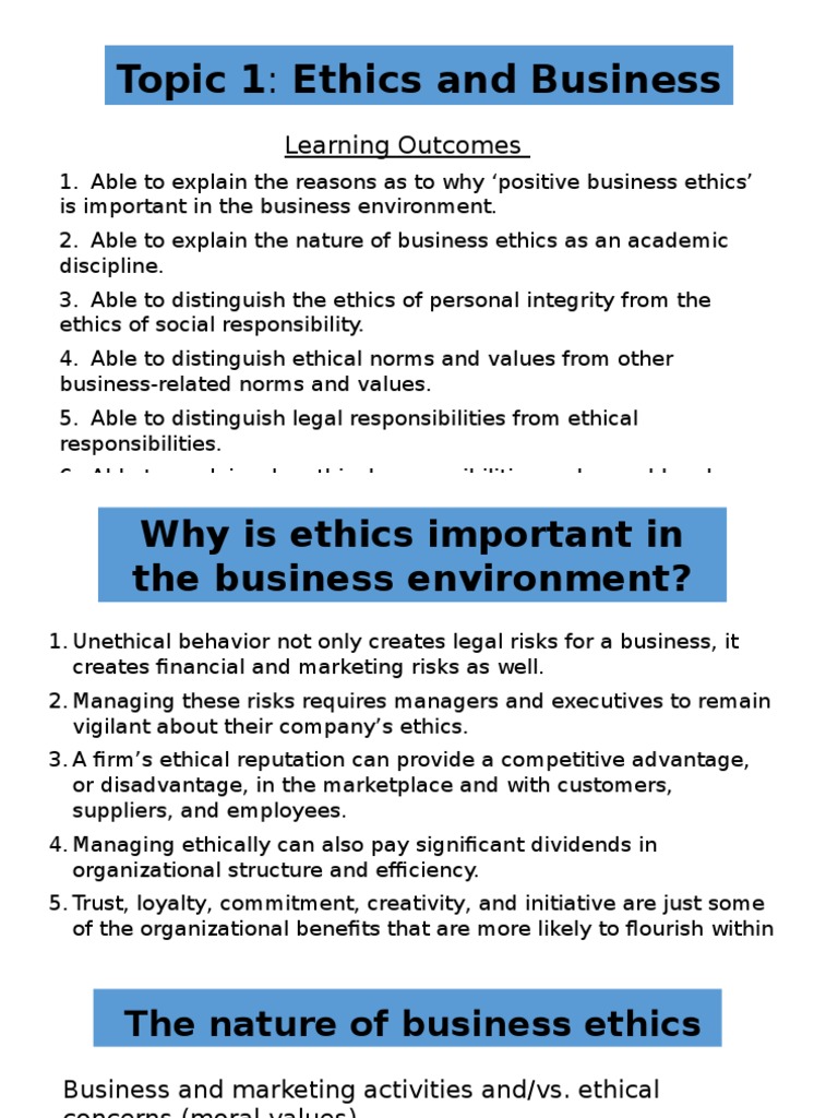Topic 1 - Ethics and Business | PDF | Value (Ethics) | Norm (Social)