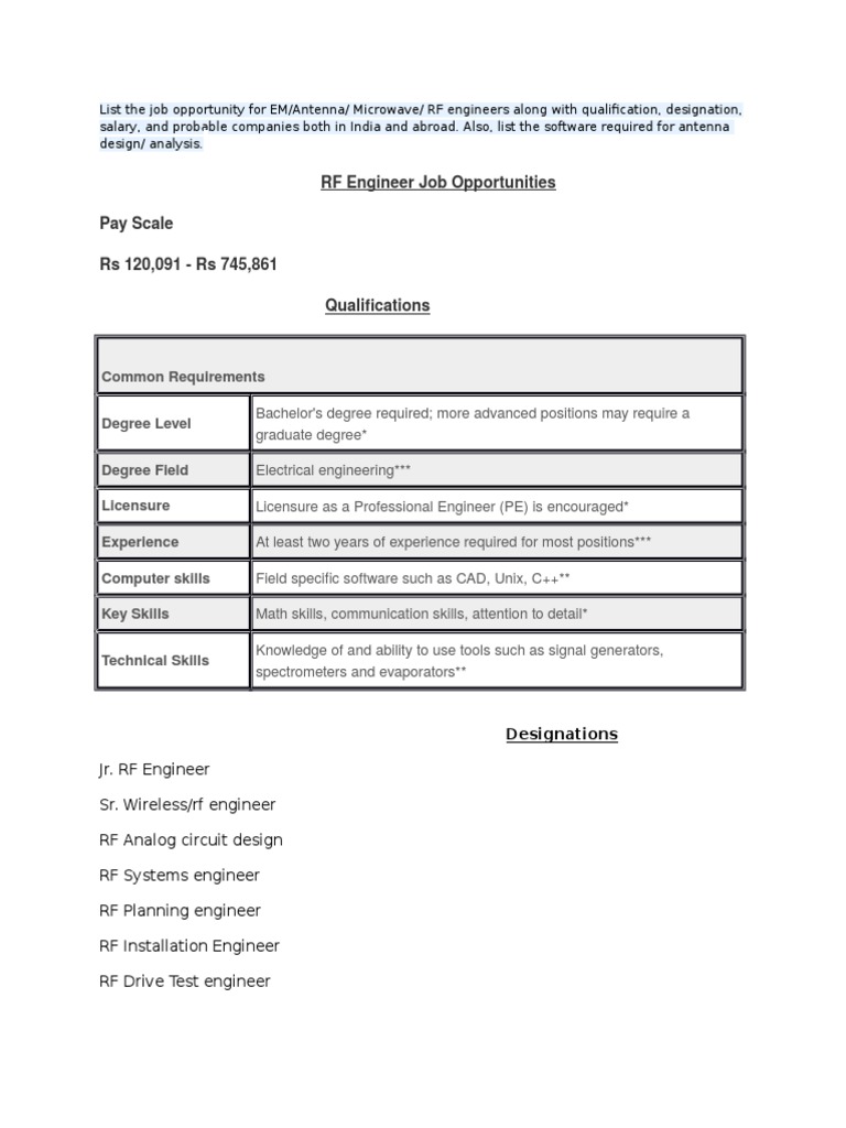 Overview of An RF Engineer | PDF | Technology & Engineering