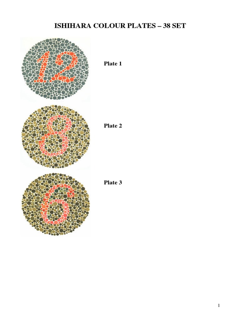 Ishihara 38 Plate Color Test | PDF