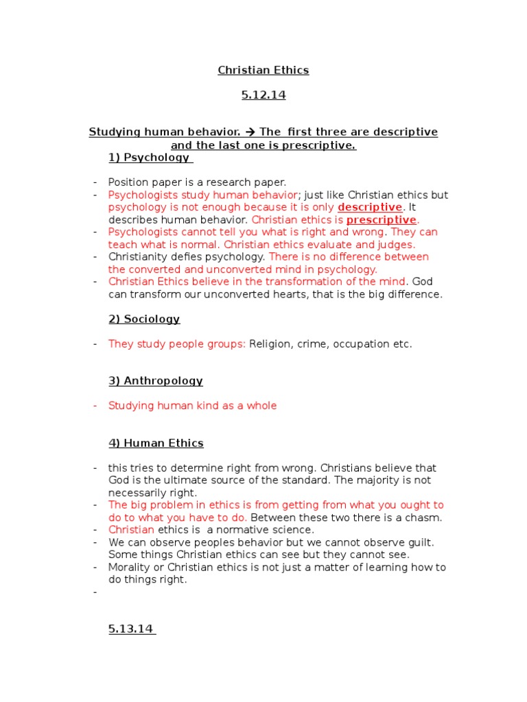 Christian Ethics Class Notes | PDF | Book Of Genesis | Ten Commandments