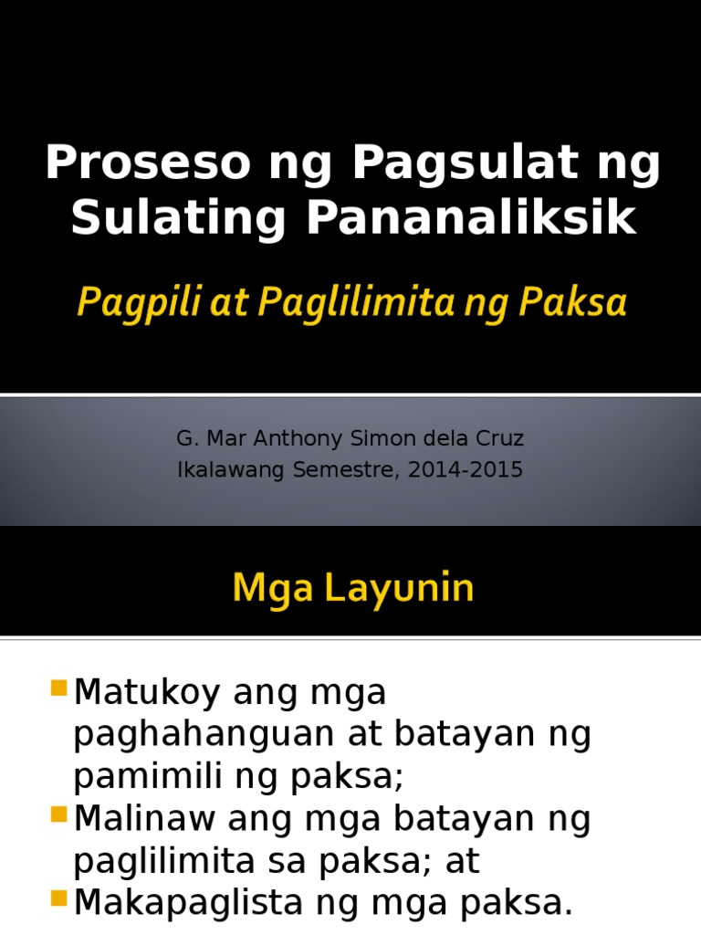 9 Pananaliksik Pagpili at Paglilimita NG Paksa | PDF