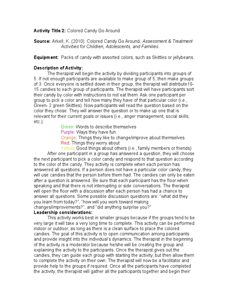Activity Title 2: Colored Candy Go Around Source:: Activities For ...