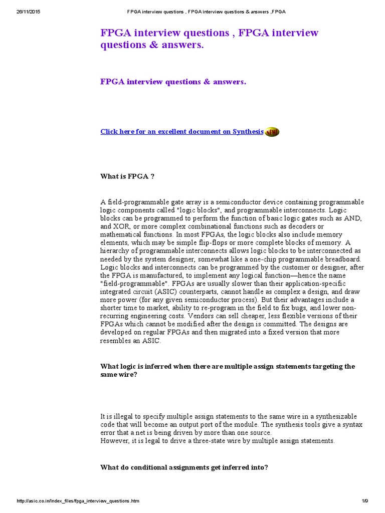 FPGA Interview Questions, FPGA Interview Questions & Answers, FPGA | PDF | Field Programmable ...