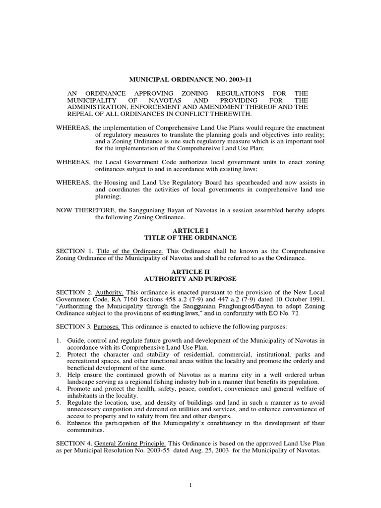Navotas Comprehensive Zoning Ordinance | PDF | Zoning | Local Ordinance