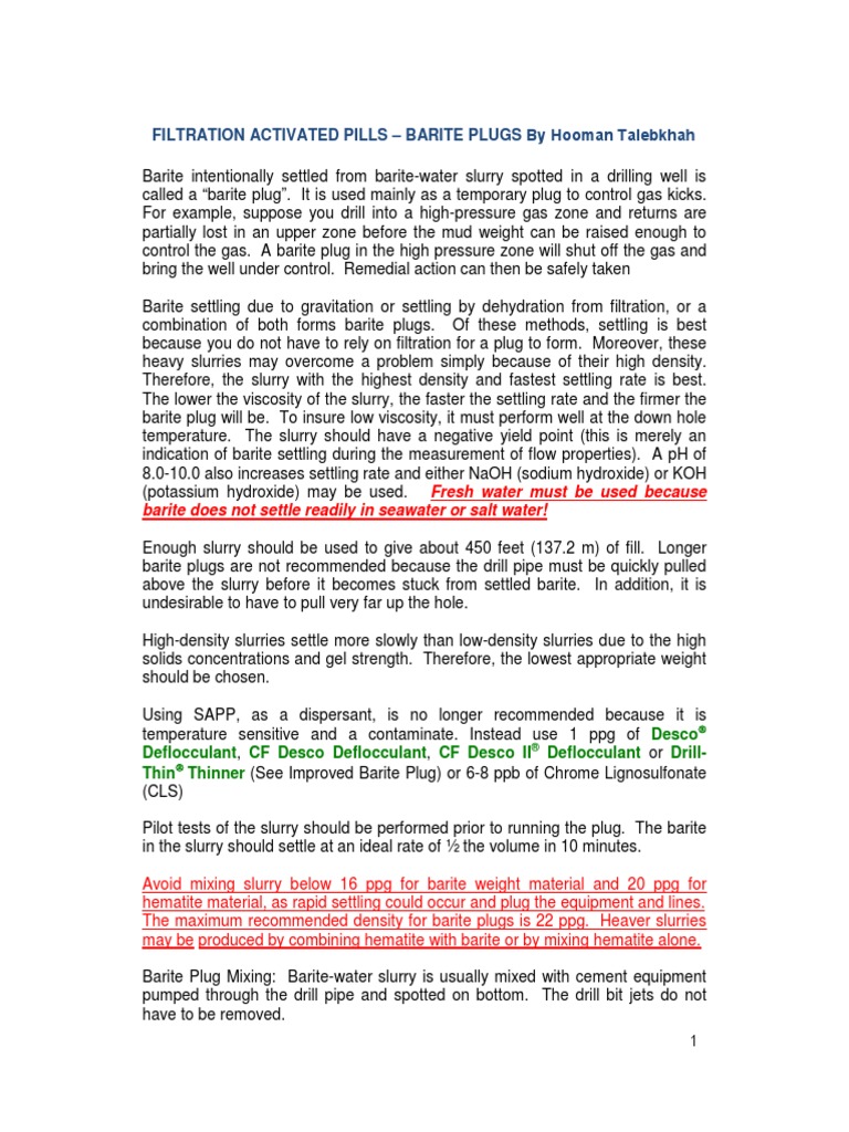 Barite Plugs (Drilling Engineering) | PDF | Barrel (Unit) | Sodium ...