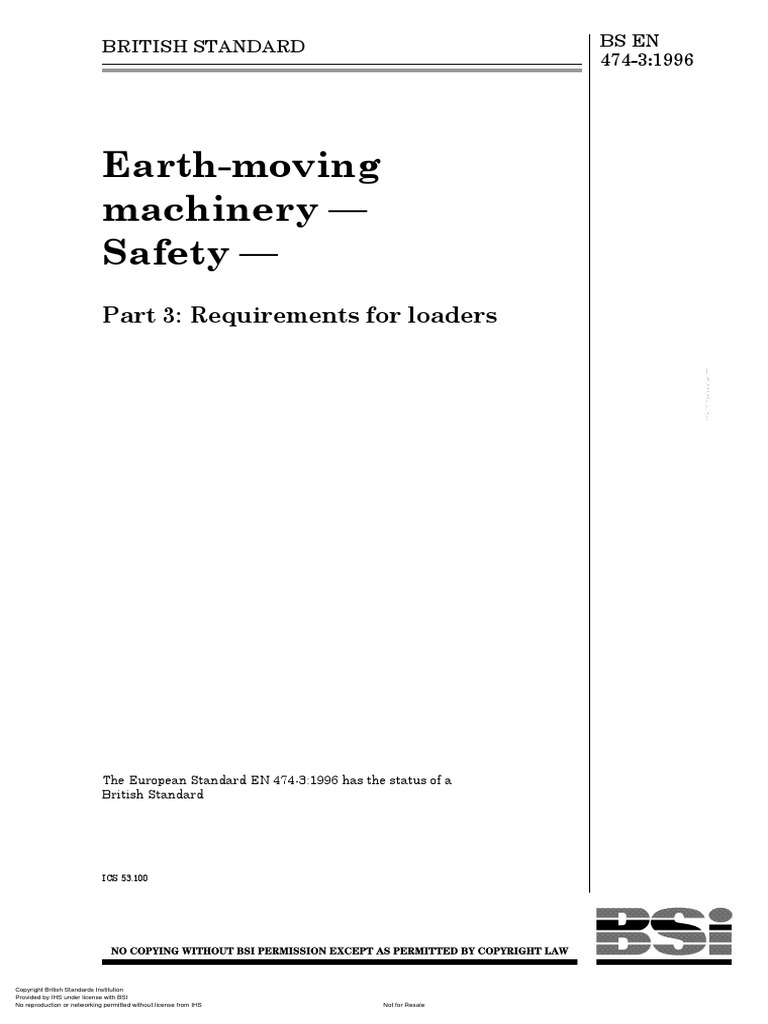 BS 474-31996 - Earth-Moving Machinery - Safety - Part 3 Requ PDF | PDF ...