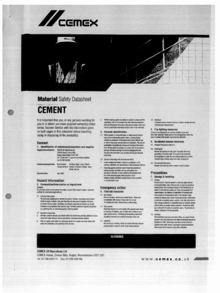 Cemex Cement MSDS PDF | PDF