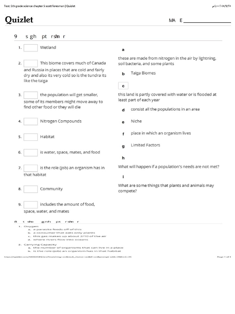 Test - 5th Grade Ecosystems Unit Test - Quizlet | PDF