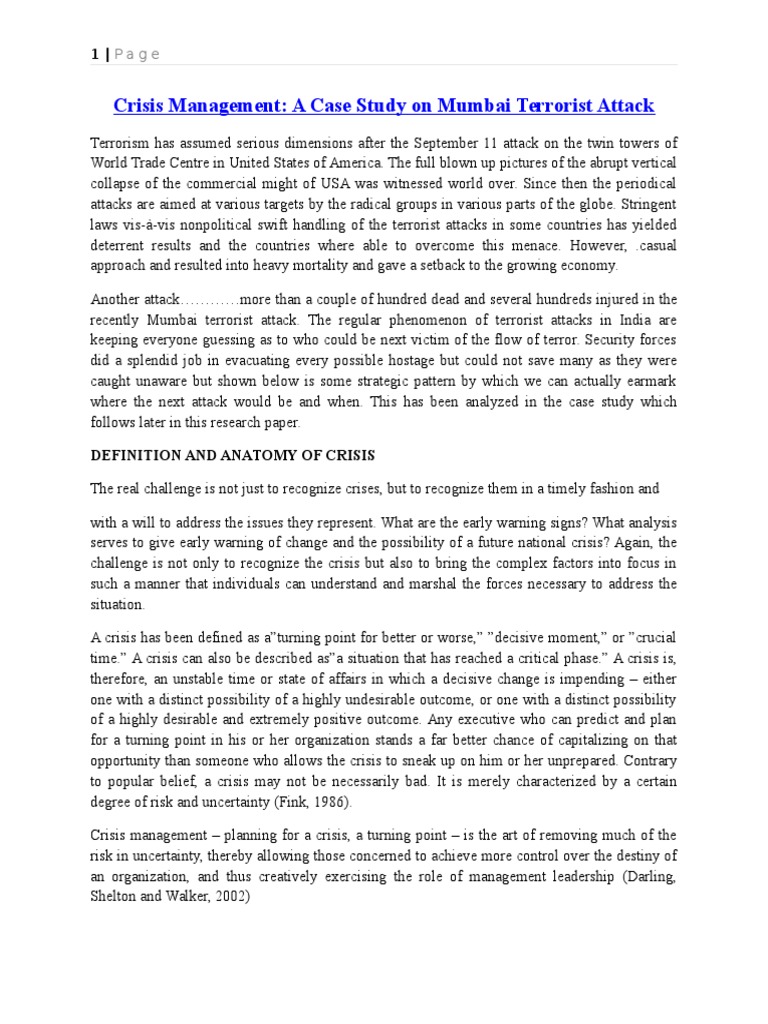 Crisis Management: A Case Study On Mumbai Terrorist Attack: Definition ...