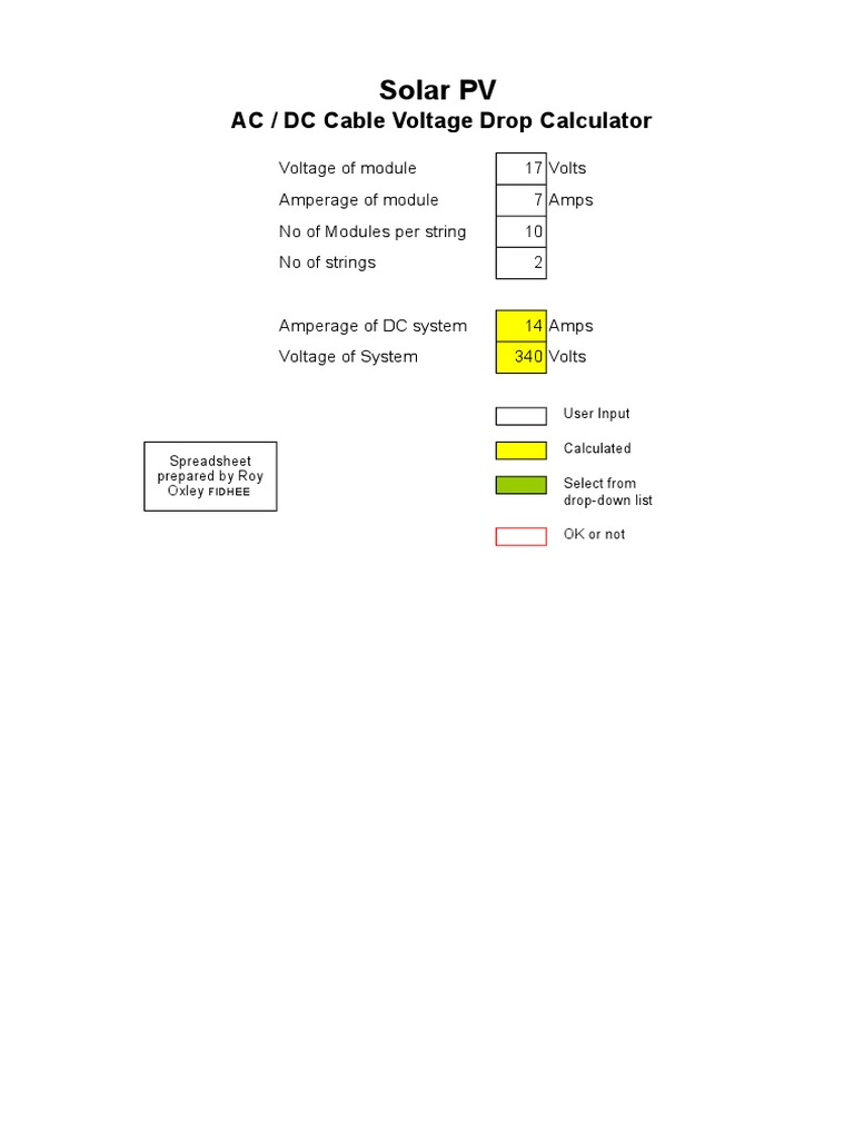Solar PV: AC / DC Cable Voltage Drop Calculator | PDF | Photovoltaic ...