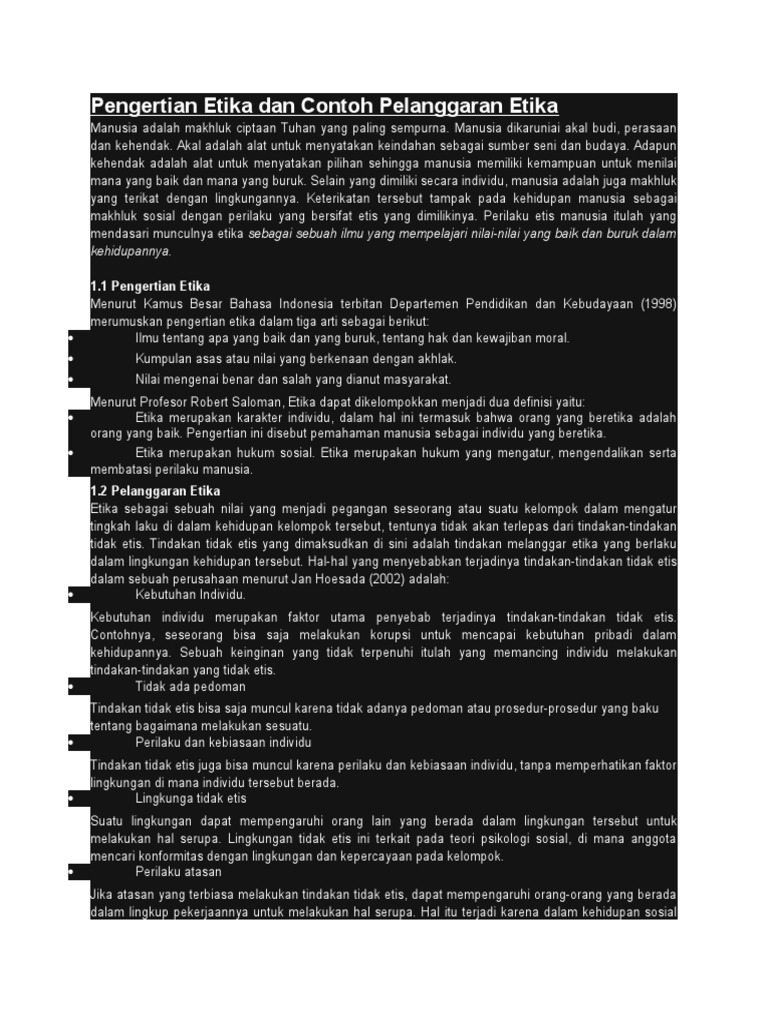 Pengertian Etika Dan Contoh Pelanggaran Etika | PDF